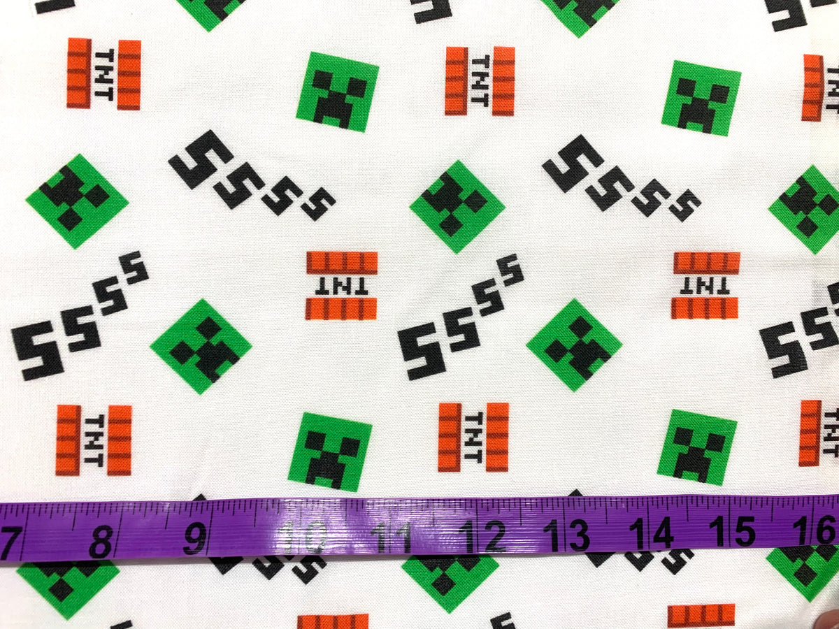 Minecraft Creeper and Icons - White Fabric - 1/2 Meter - Cotton Fabric ...